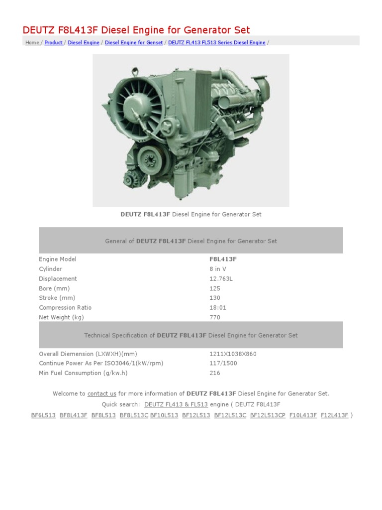 Duetz DEUTZ F8L413F Diesel Engine | PDF