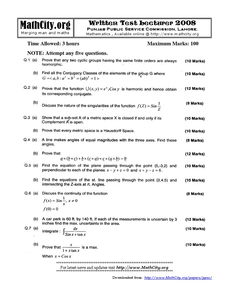 Written Test Lecturer 2008: Time Allowed: 3 Hours Maximum Marks: 100 ...