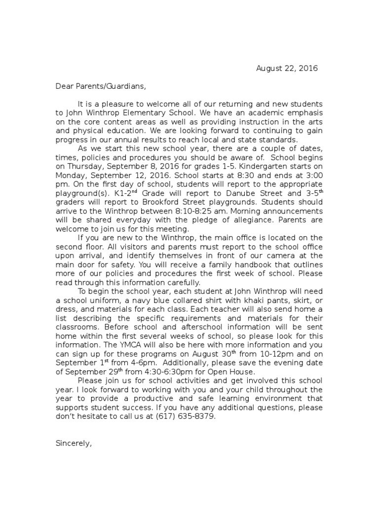 Welcomebackletter2015 2016 | PDF