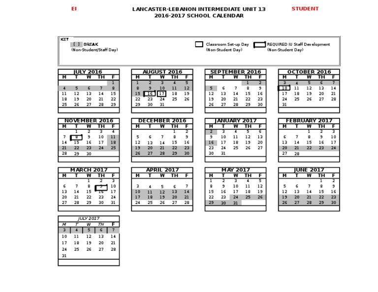 2016 17 Ei Student Calendar | PDF | Sports & Recreation