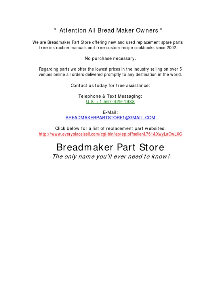 Breadmaker Parts and Assistance Guide | PDF | Breads | Foods