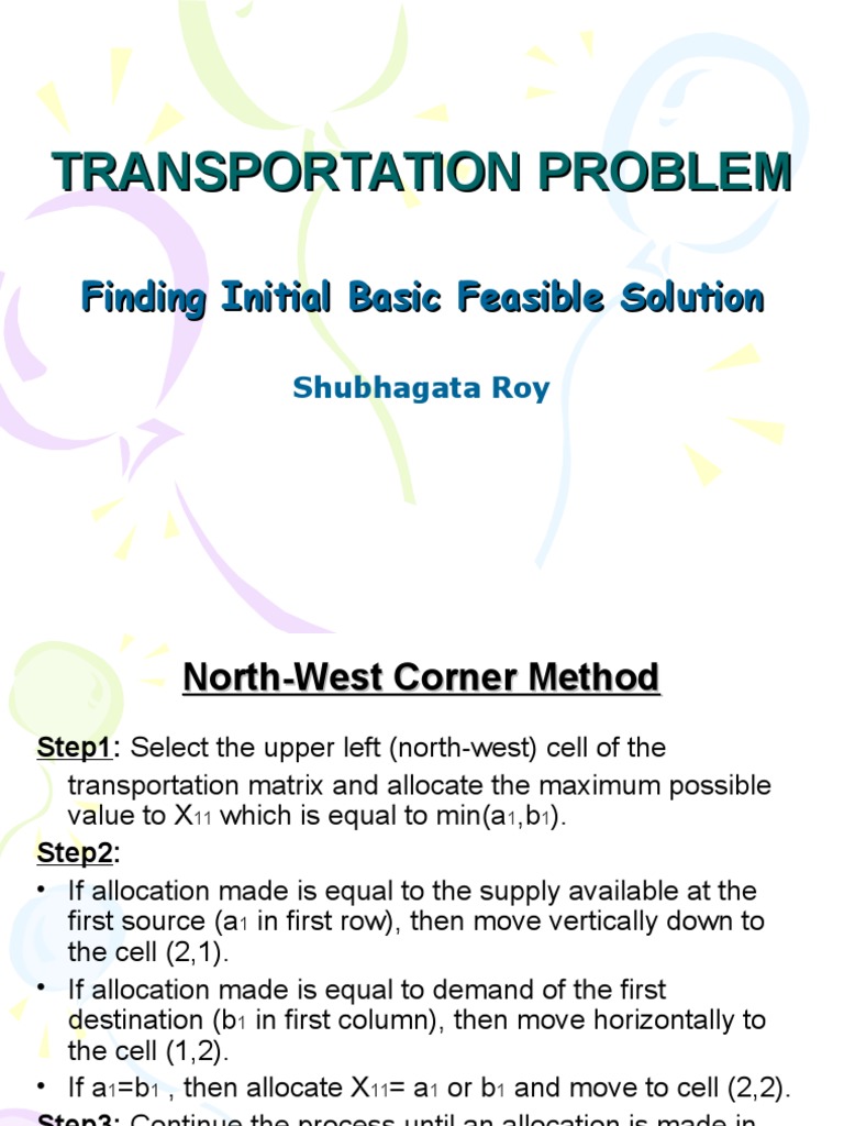 Transportation Problem Finding Initial Basic Feasible Solution Pdf Applied Mathematics