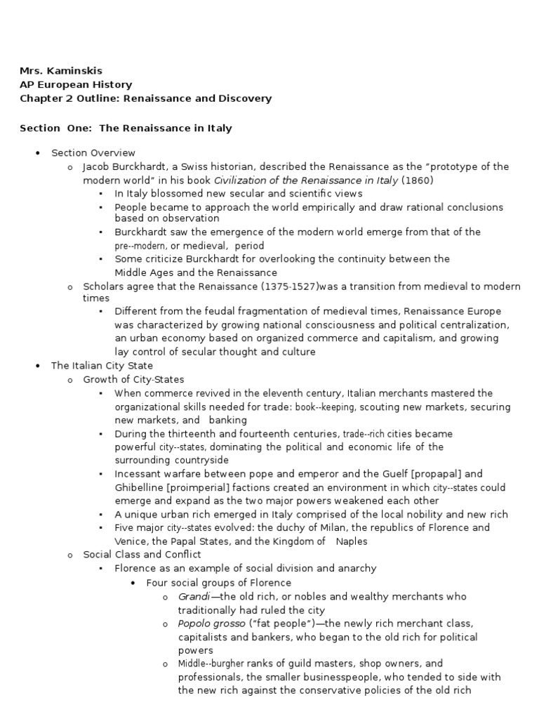 Chapter 2 Notes - Renaissance and Discovery | PDF | Renaissance ...