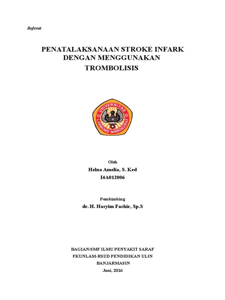 Penatalaksanaan Stroke Infark Dengan Trombolitik | PDF