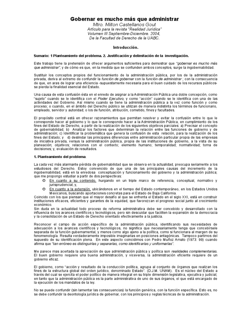 Gobernar Es Mucho Mas Que Administrar | PDF | Estado (política ...