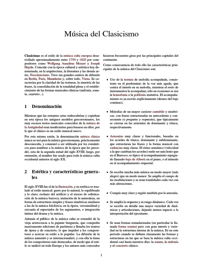 Música Del Clasicismo | PDF | Periodo Clásico (Música) | Elementos de la música