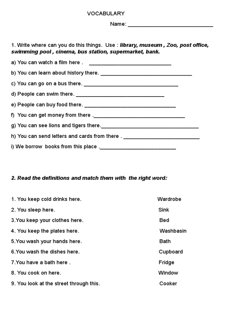 Vocabulary Exercise: Places and Objects | PDF | Social Science | Art