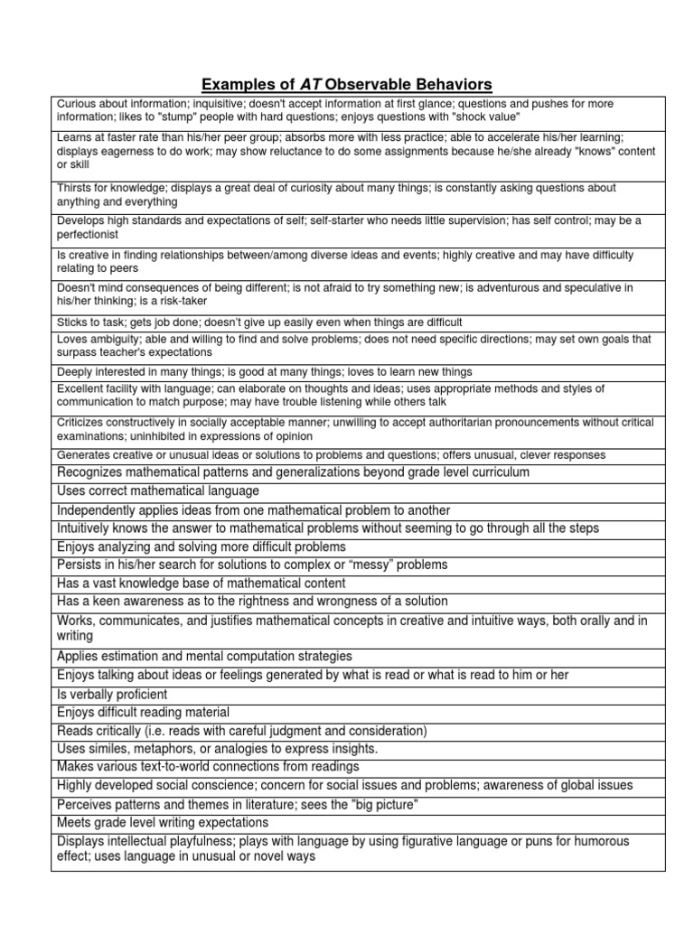 Examples Observable Behaviors | Curiosity | Information