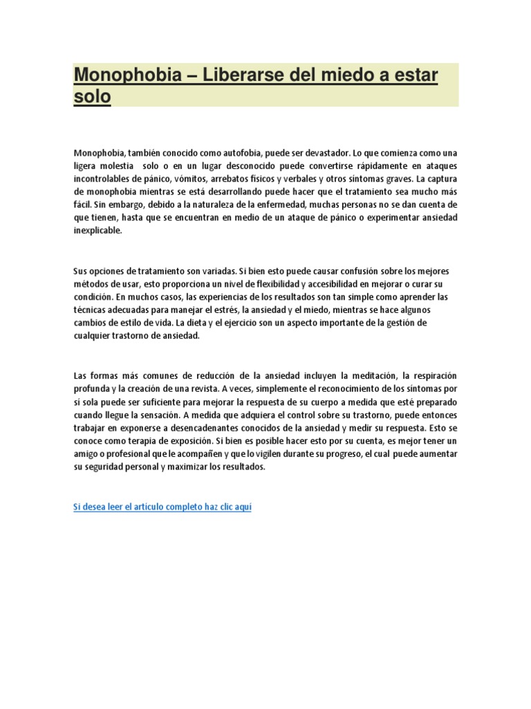 Monophobia - Liberarse Del Miedo A Estar Solo | PDF