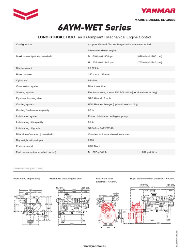 Yanmar 6AYM WET Datasheet | Diesel Engine | Engines