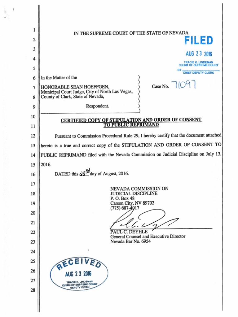 Public Reprimand of Judge Sean Hoeffgen | PDF | Nevada | Judiciaries