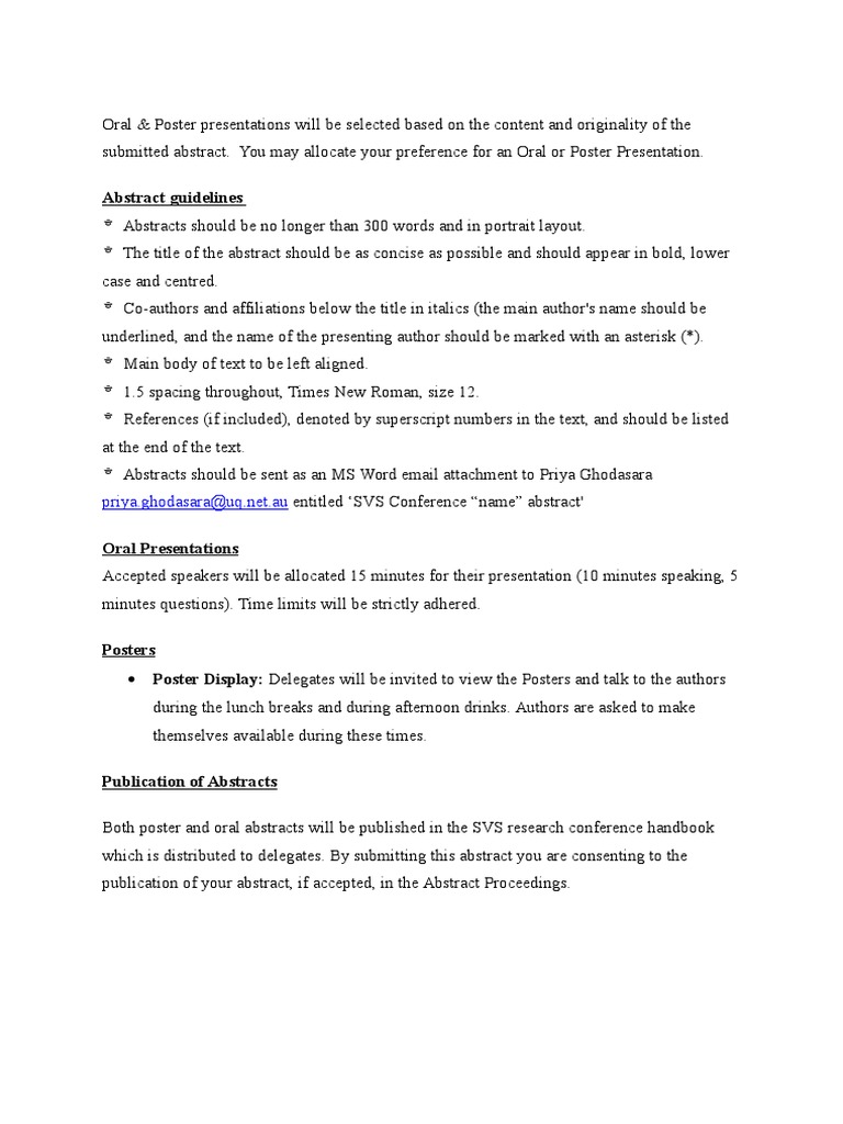 Svs Conference Abstract Guidelines | PDF