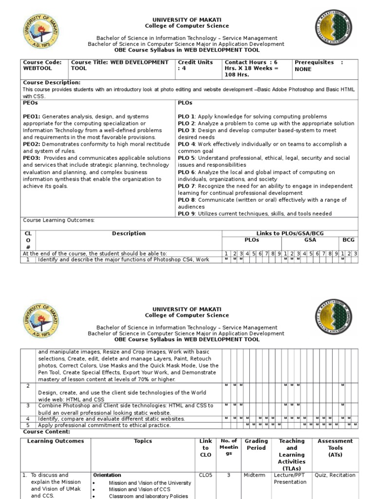 OBE Course Syllabus Web Tools | PDF | Html | Html Element
