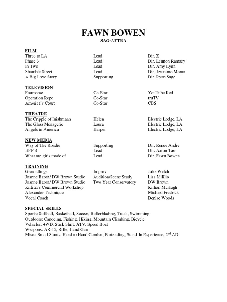 Fawn Bowen: Acting Resume Highlights | PDF