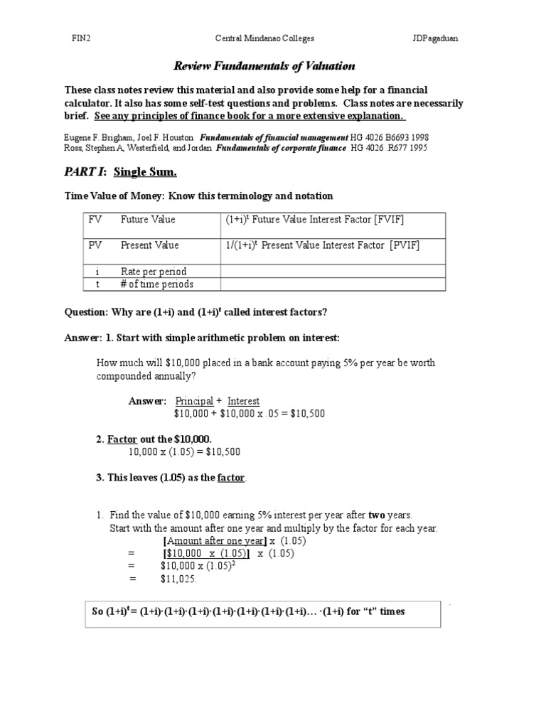 Class Notes in Basic Finance | PDF | Present Value | Time Value Of Money