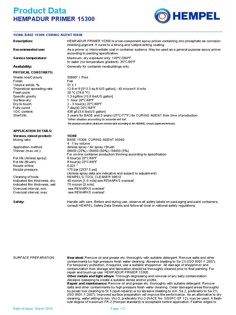 Hempadur Primer 15300 | PDF | Paint | Epoxy