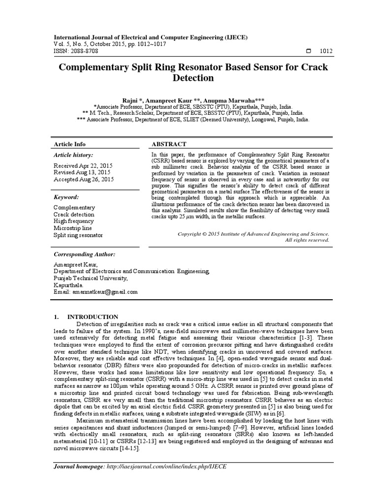 Complementary Split Ring Resonator Based Sensor For Crack Detection | PDF | Resonance ...