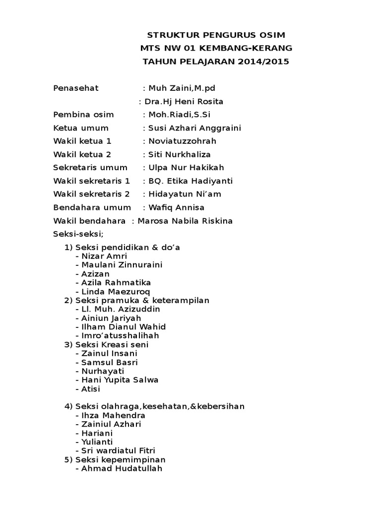 Struktur Pengurus Osim | PDF