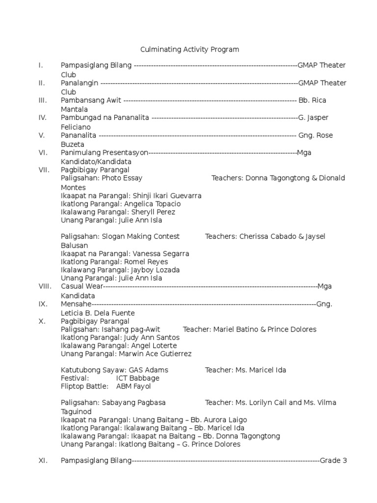 Culminating Activity Program | PDF