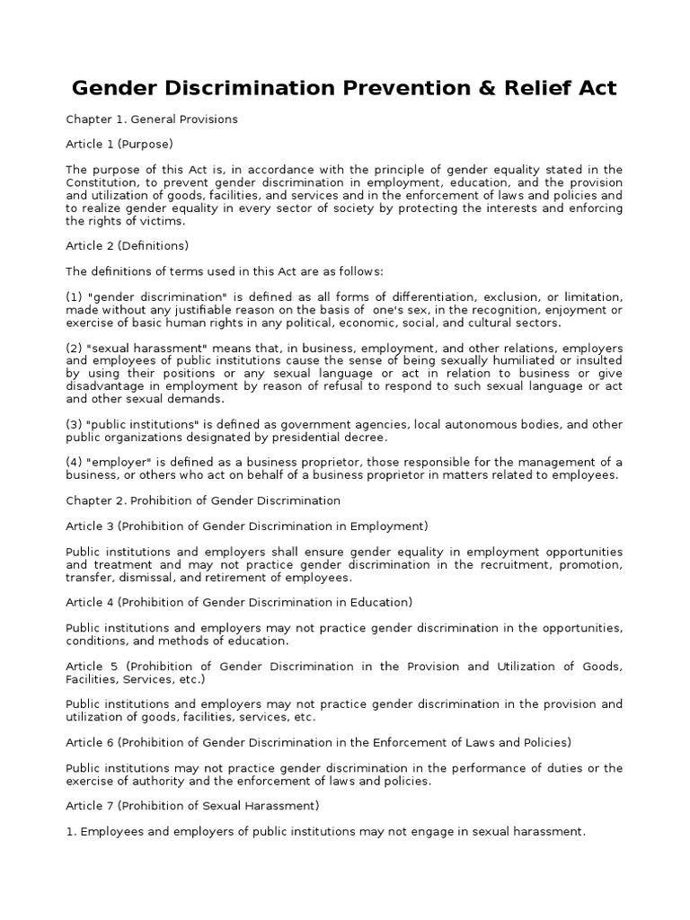 Gender Discrimination Prevention & Relief Act | PDF | Sexual Harassment ...