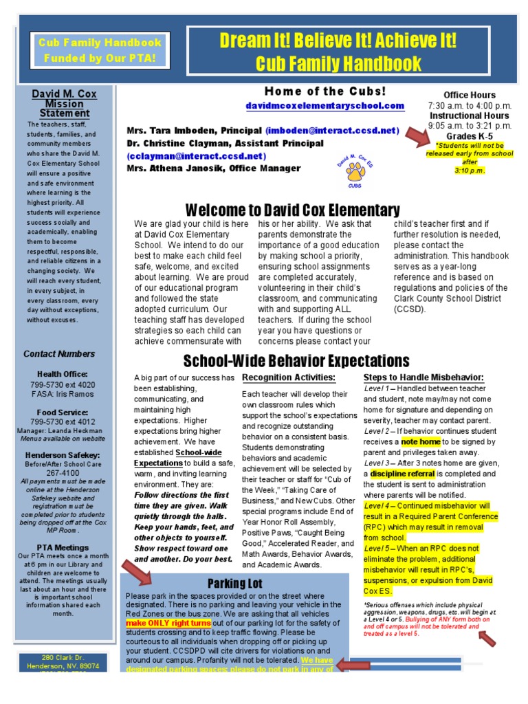 Cub Family Handbook PDF | PDF | Homework | Teachers