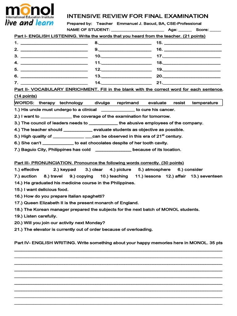 Intensive Review For Final Examination | PDF