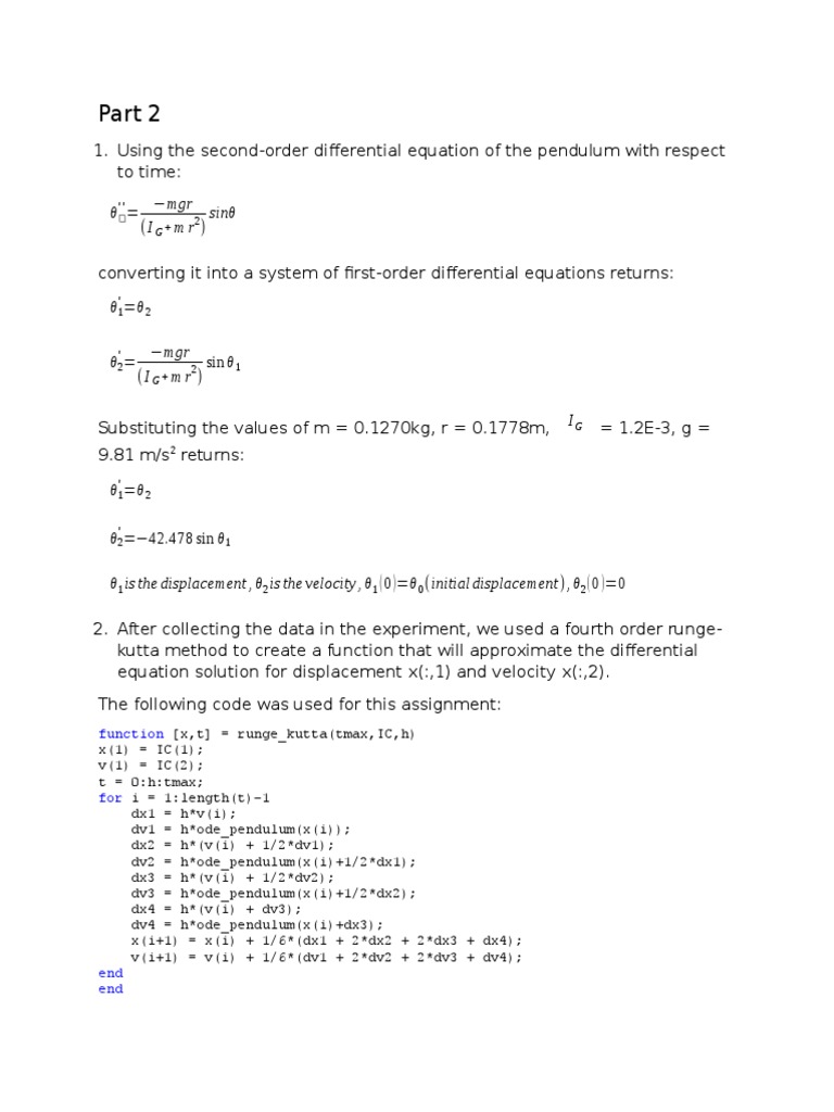 Differential Equations If Matlab Code: Pendulum | PDF | Velocity ...