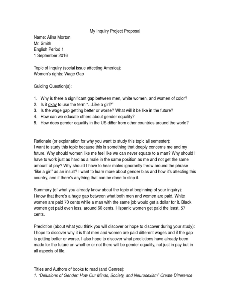 My Inquiry Project Proposal | PDF | Gender | Gender Studies