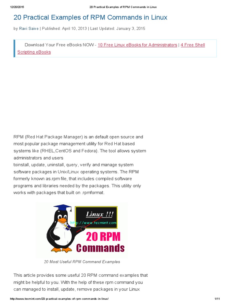 20 Practical Examples of RPM Commands in Linux | PDF | Linux | Free Software