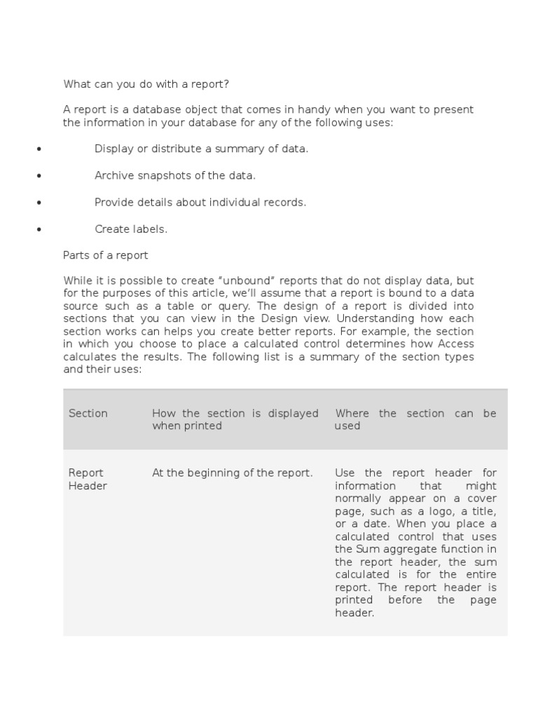 What Can You Do With A Report-Access | PDF | Page Layout | Databases