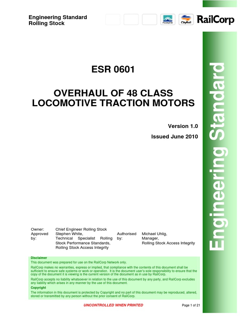 ESR 0601 Overhaul of 48 Class Locomotive Traction Motors: Engineering ...