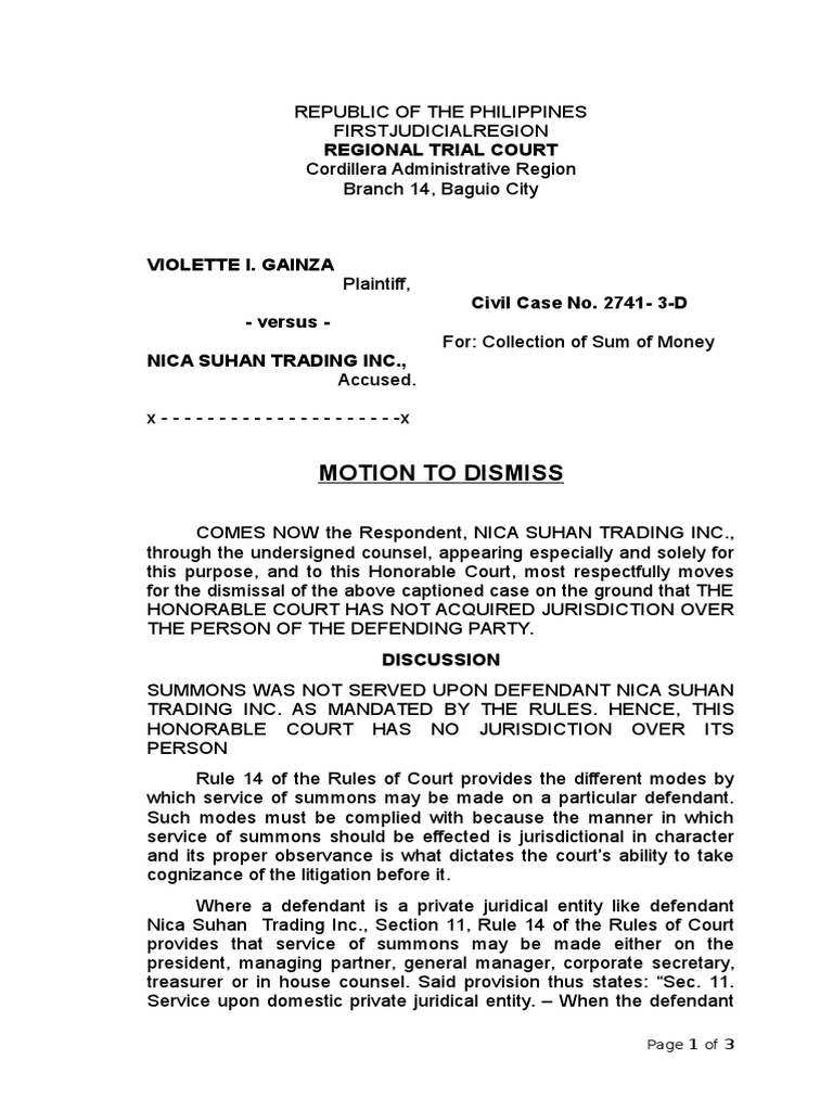 Motion To Dismiss: Regional Trial Court | PDF | Lawsuit | Common Law