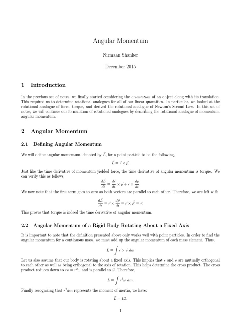 Angular Momentum: Nirmaan Shanker December 2015 | PDF | Angular ...