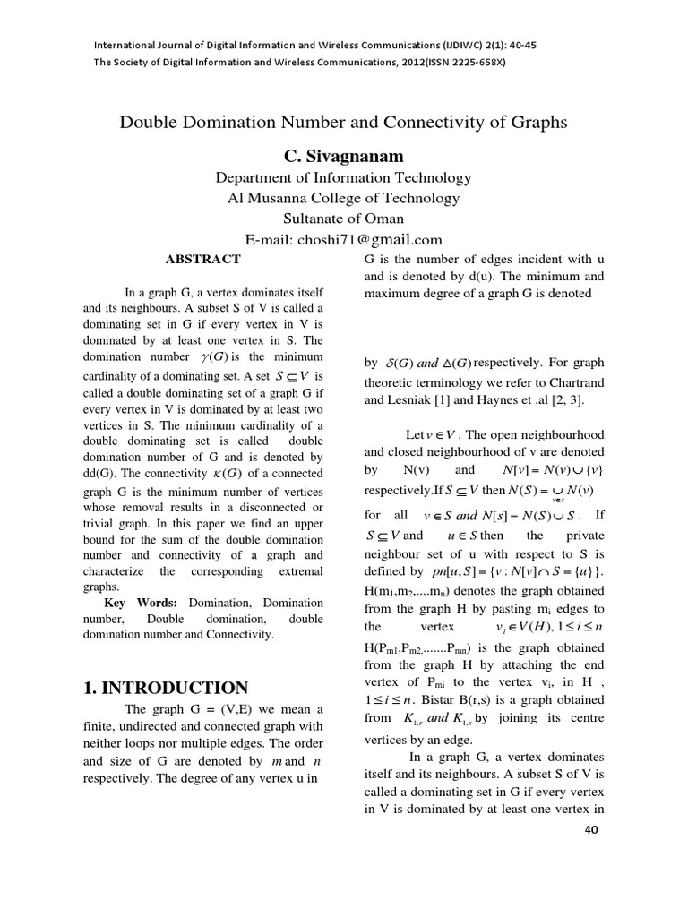 Double Domination Number And Connectivity Of Graphs Vertex Graph Theory Combinatorics