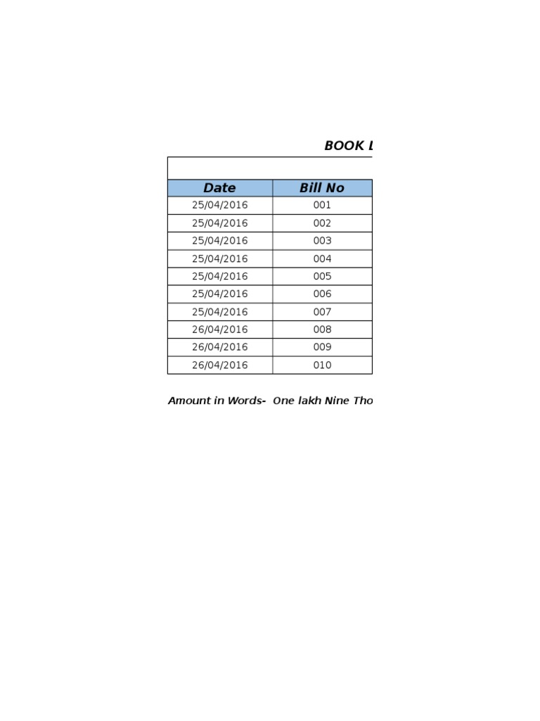 BOOK DETAILS AS ON 30/04/2016 Labour Bill Date Bill No | PDF