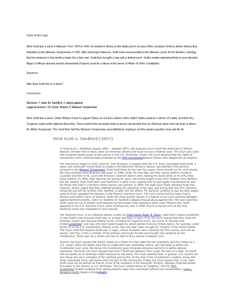 Dred Scott V Sandford | PDF | Dred Scott V. Sandford | United States ...