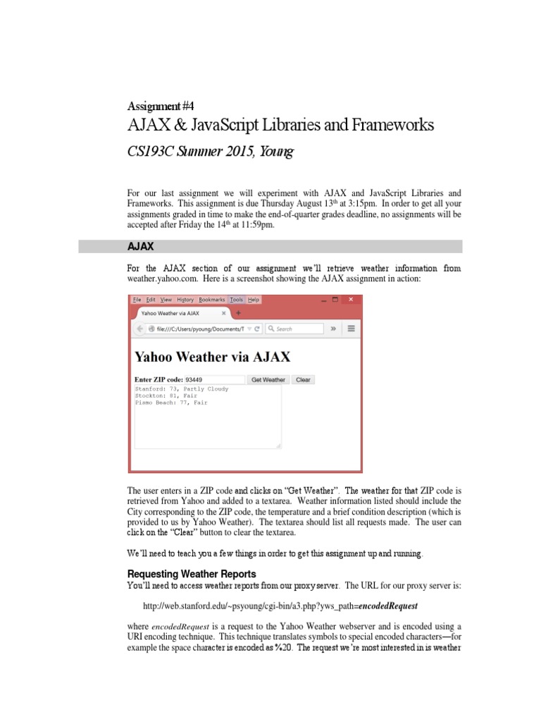 Ajax & Javascript Libraries and Frameworks: Cs193C Summer 2015, Young | PDF | Angular Js | J Query