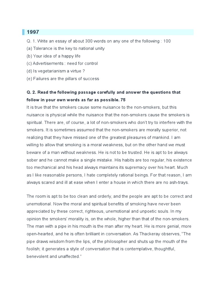 Q. 2. Read The Following Passage Carefully and Answer The Questions ...