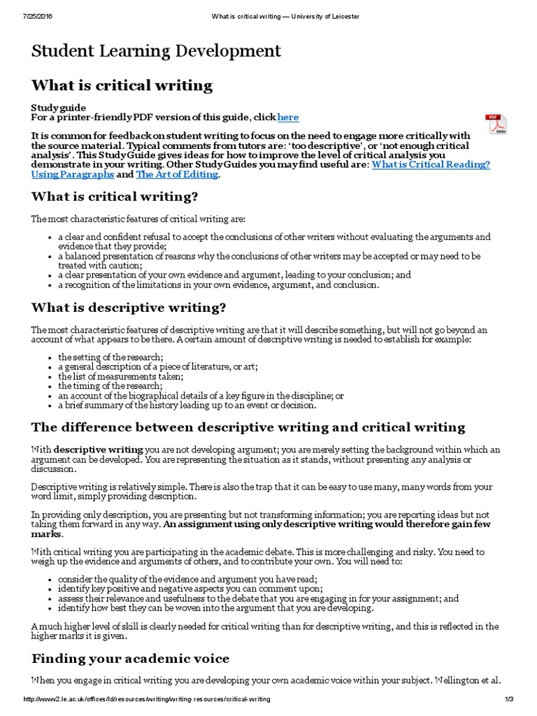 What Is Critical Writing - University of Leicester | PDF | Argument ...