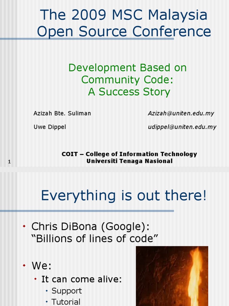 Development Based On Community Code: A Success Story OSCONF09 #MOSC2010 ...