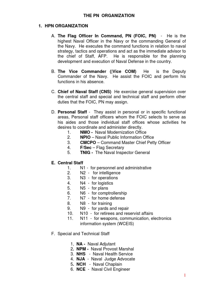 The PN Organization 1. HPN Organization | PDF | Staff (Military ...