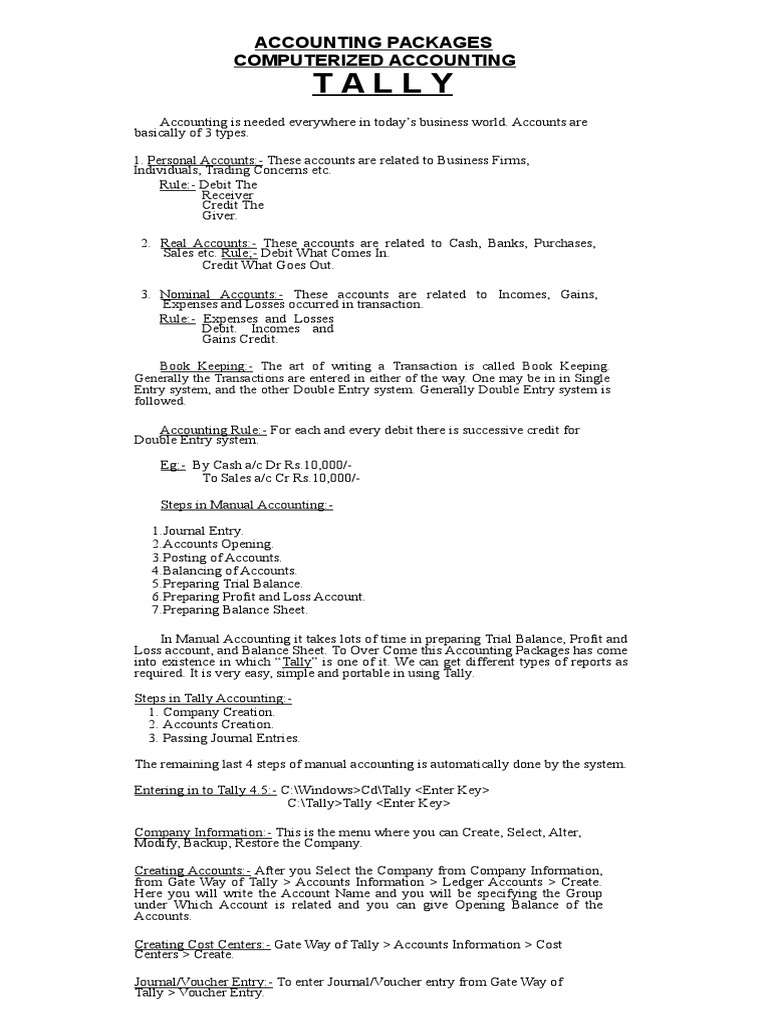 Tally: Accounting Packages Computerized Accounting | PDF | Debits And ...