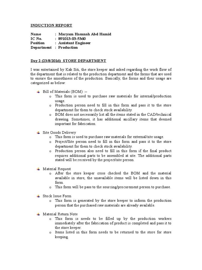 Induction Report | PDF | Procurement | Industries