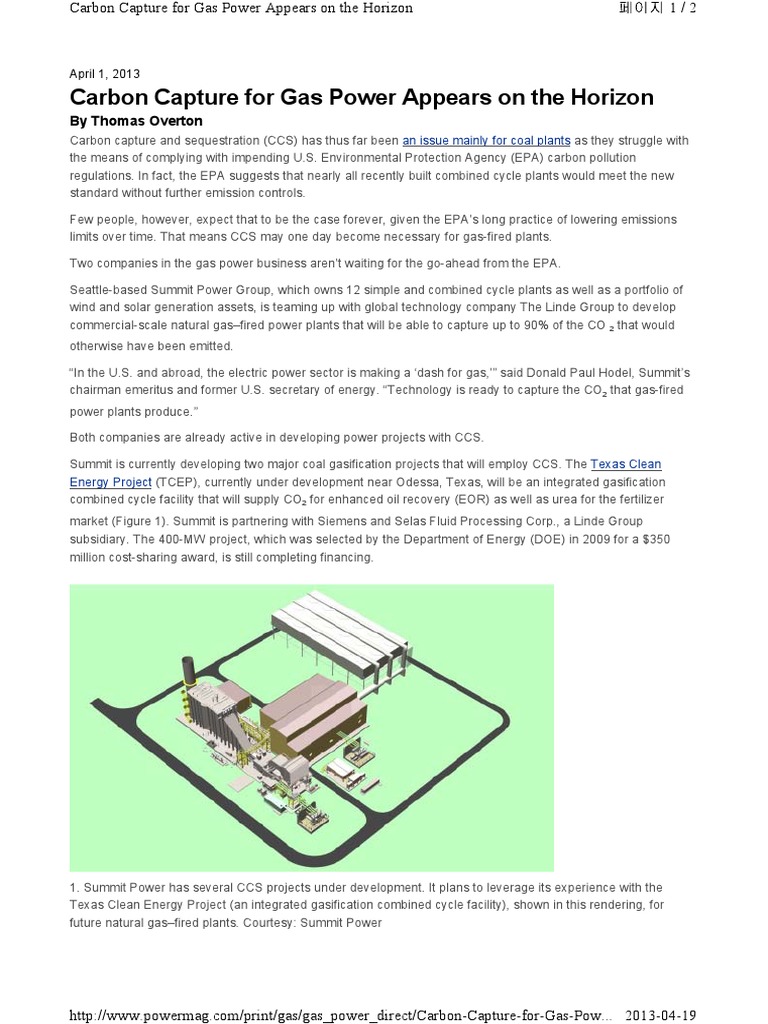 Carbon Capture For Gas Power Appears On The Horizon (2013.04.01) | PDF ...