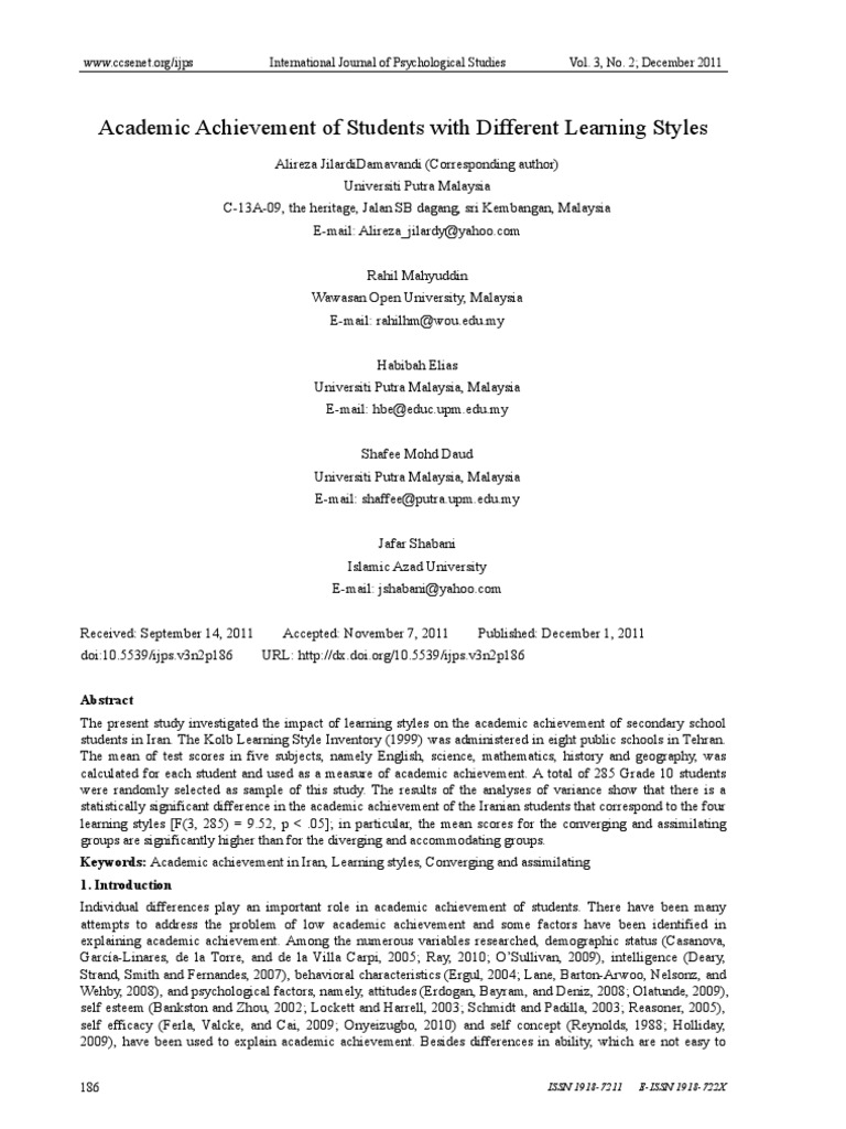 Academic Achievement of Students With Different Learning Styles | PDF ...
