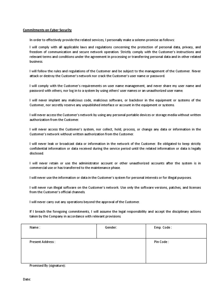Commitments On Cyber Security | PDF | Computer Security | Security