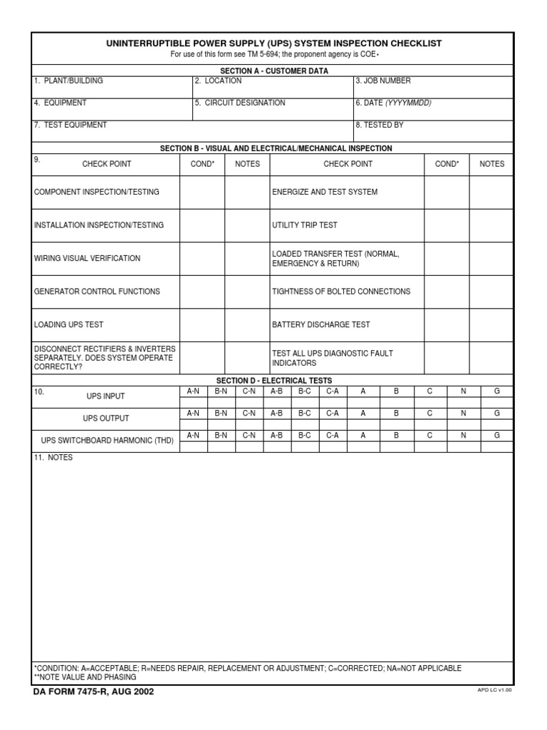 Uninterruptible Power Supply (Ups) System Inspection Checklist | PDF