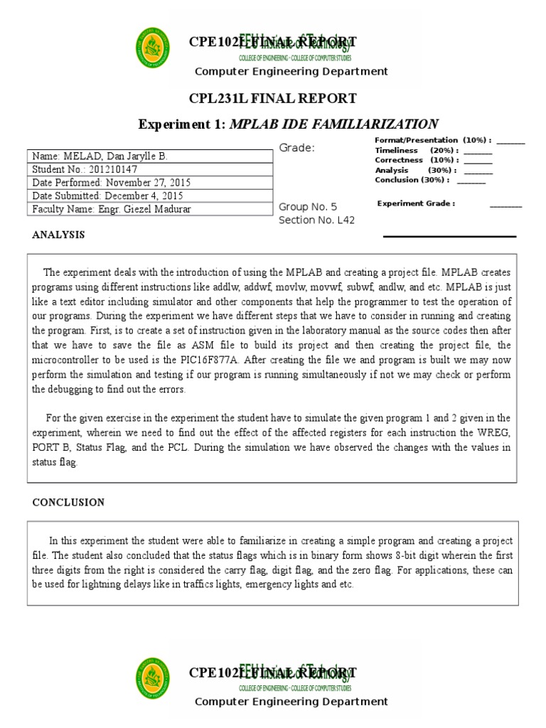 Cpe102L Final Report: Analysis | PDF | Experiment | Simulation