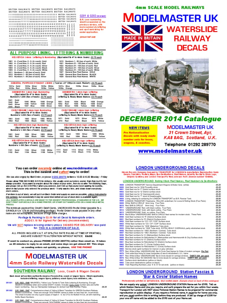 Modelmaster Railway Decal Catalogue | PDF | Rolling Stock | Transport