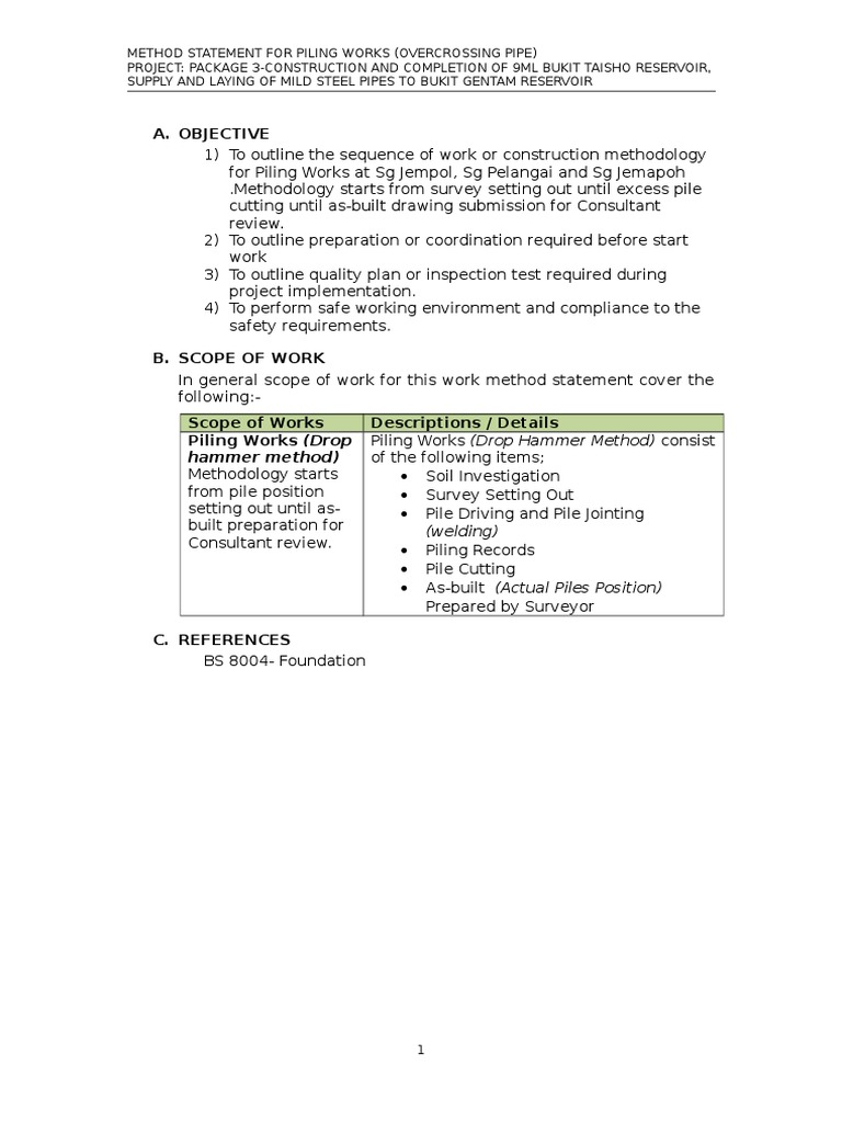 Method Statement - Piling Work | Deep Foundation | Surveying | Free 30 ...